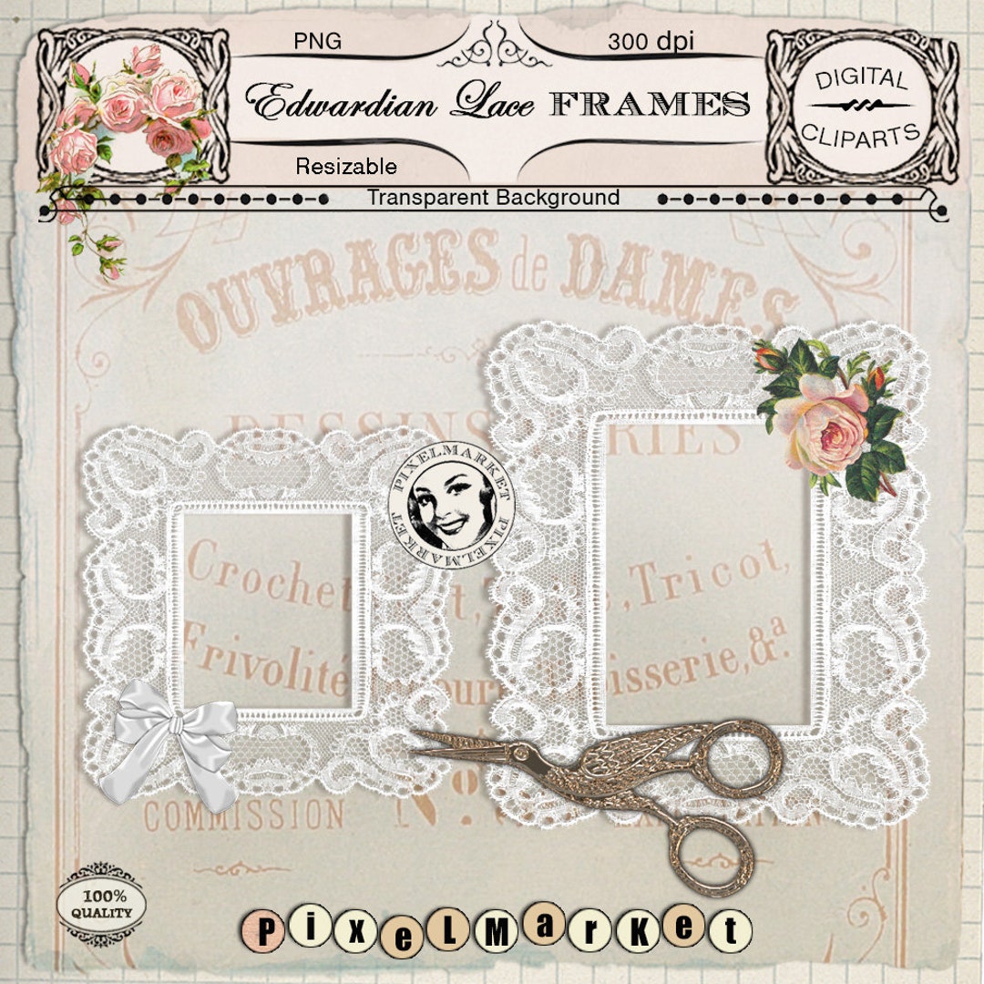 White LACE FRAME Cliparts Printable Download Wedding Frame for ...