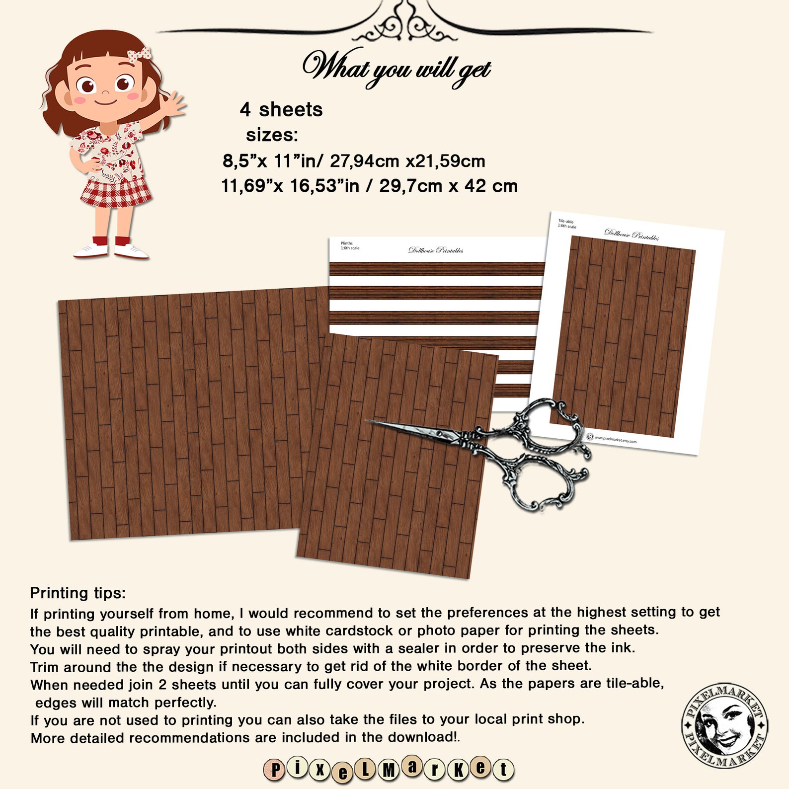 DOLLHOUSE Wooden Flooring Miniature Brown Wood Floor Printable Straight ...