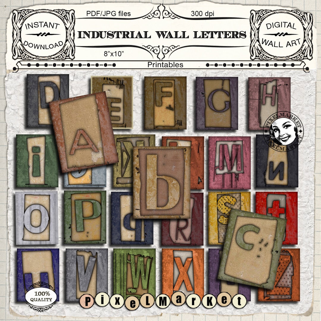 Industrial WALL LETTERS Printable Collage Sheet Alphabet Wall Art ...