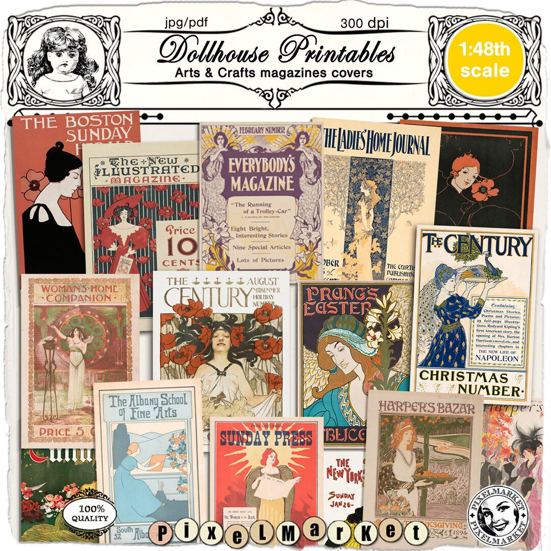 Arts & Crafts Miniature MAGAZINE COVERS TEMPLATE Printable 1/48th Art ...