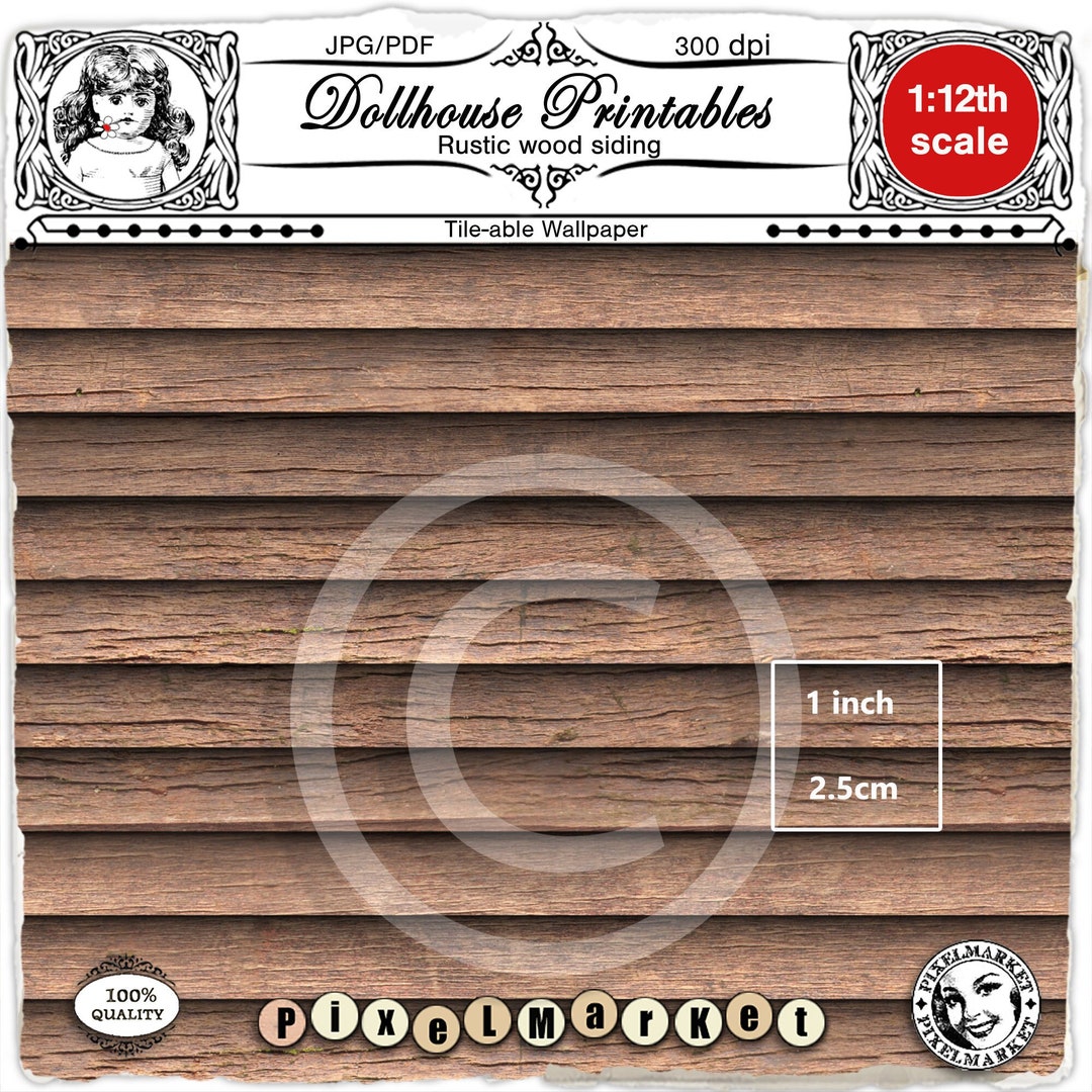 DOLLHOUSE Printable SHIPLAP Wallpaper Cabin SIDING Rustic Wood Logs ...