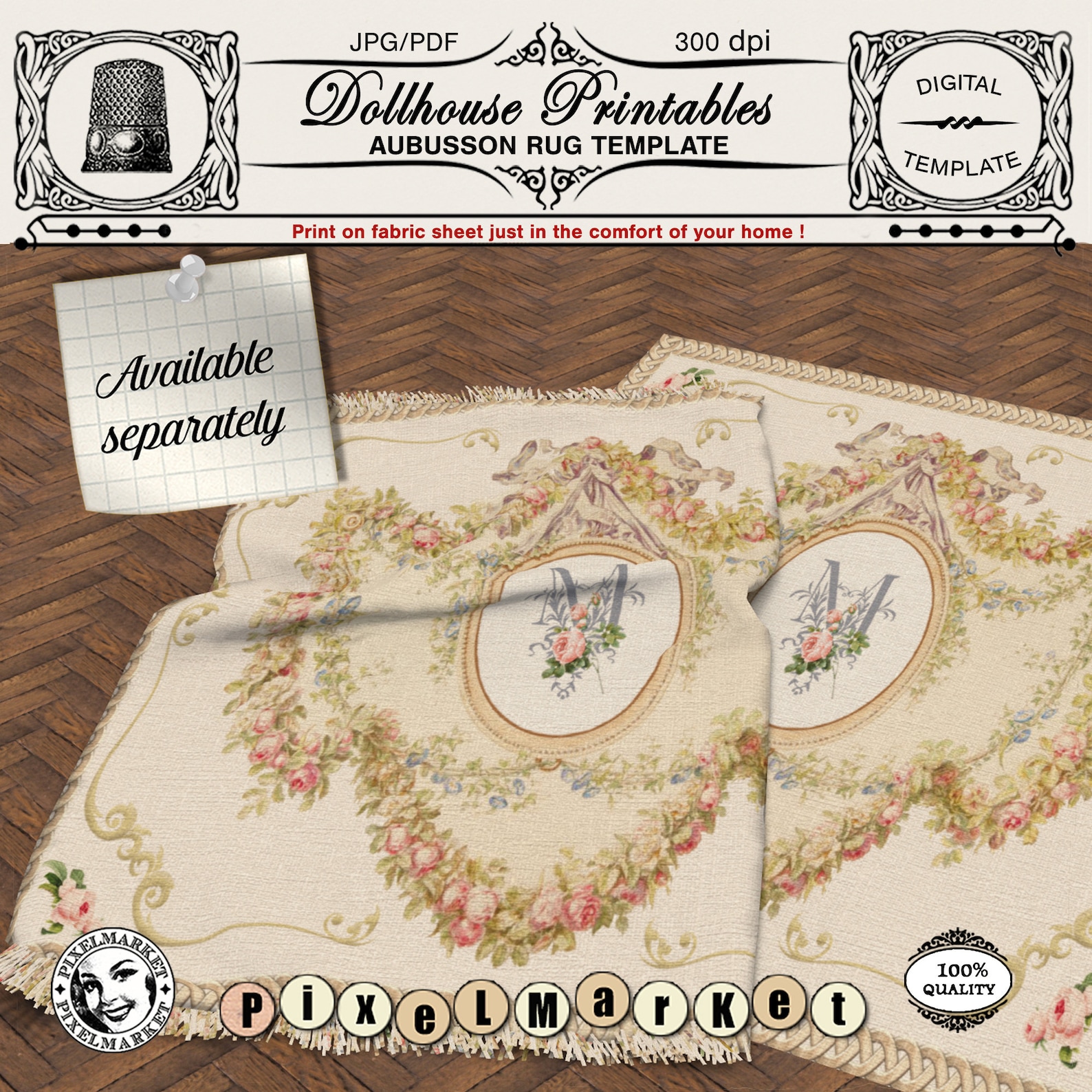 Dollhouse Miniature Aubusson RUG Printable Carpet Digital - Etsy