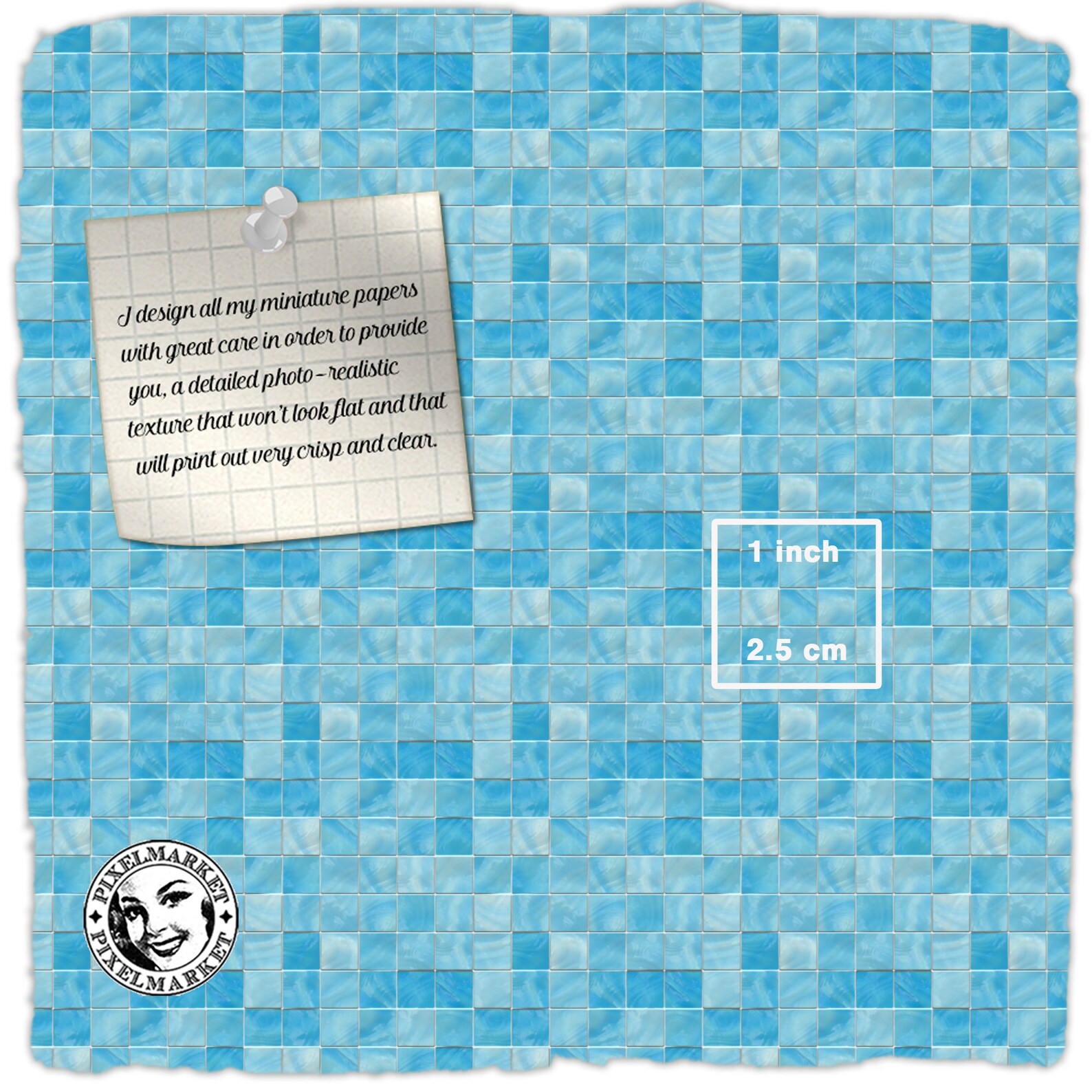 DOLLHOUSE Printable Miniature Swimming Pool Floor Tiles Blue Mosaic ...