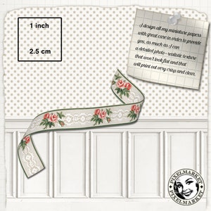 Dollhouse 1/12 Miniature WALLPAPER With Rose Floral BORDER and WAINSCOT ...