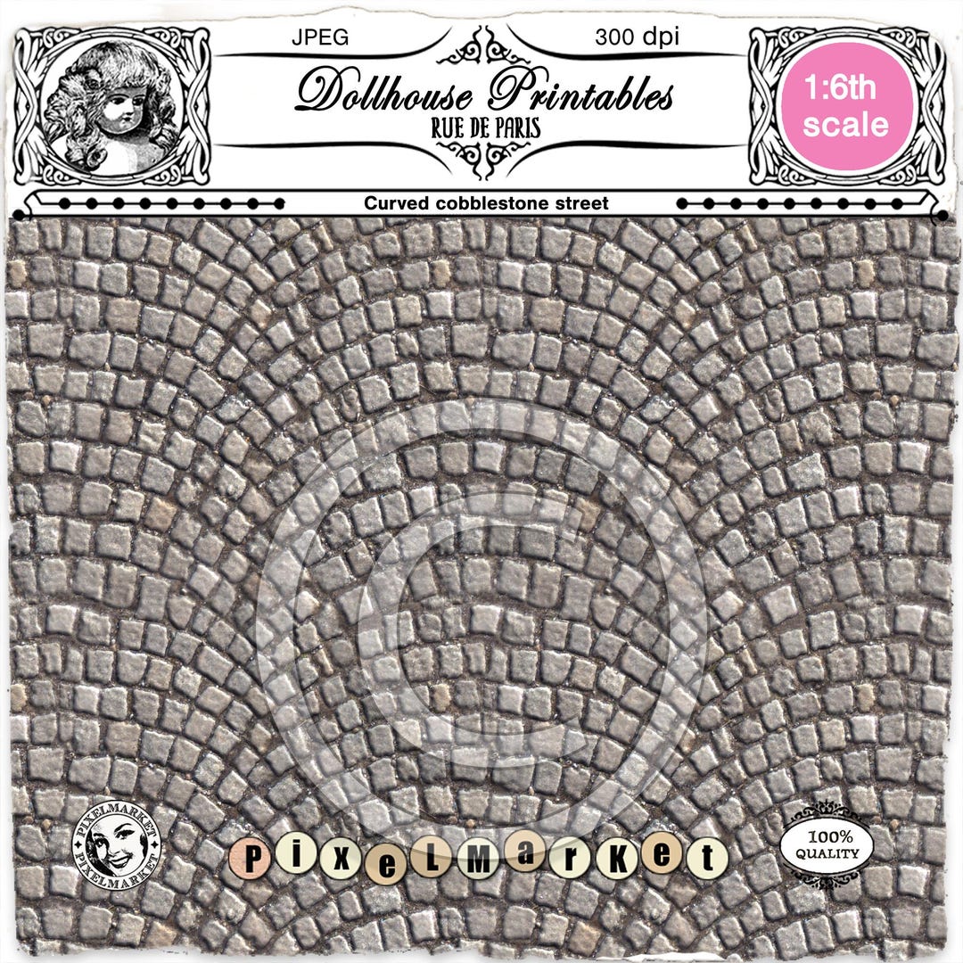 Curved COBBLESTONE Floor Tiles Printable Miniature Flooring Parisian ...