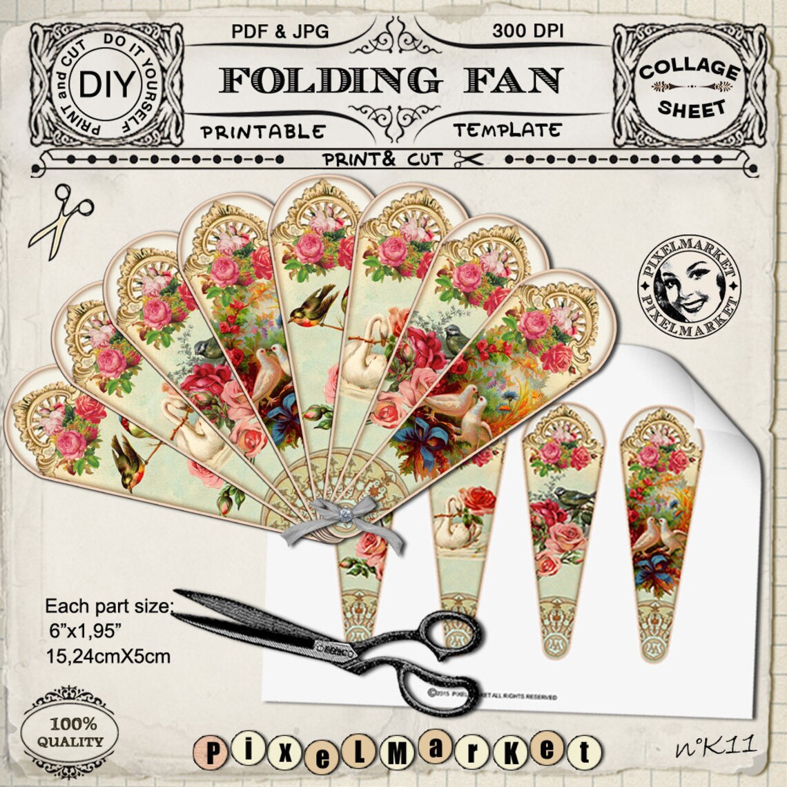 Victorian HAND FAN Template Printable Folding Fan Diy Papercraft ...