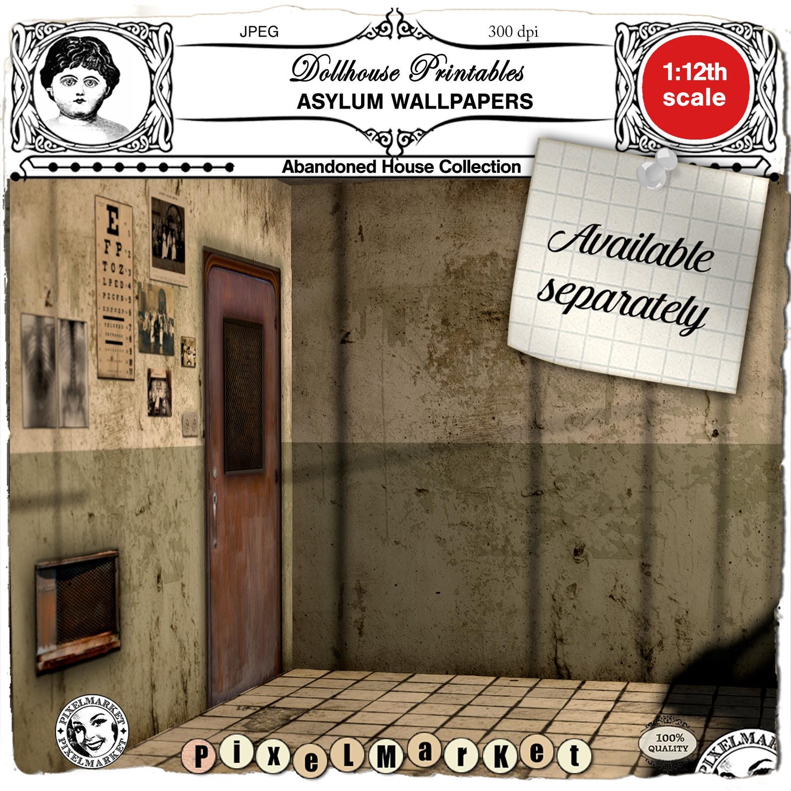 DOLLHOUSE Printable Distressed Ceiling Wallpaper Download for 1/12 ...