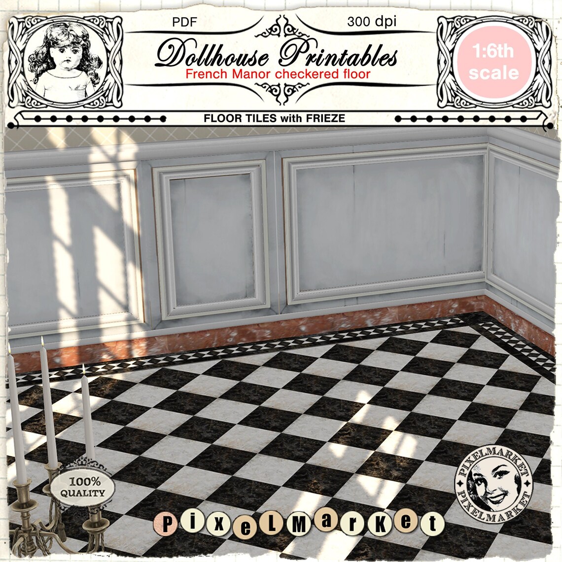 DOLLHOUSE FLOORING Printable Marble Checkered Flooring with | Etsy