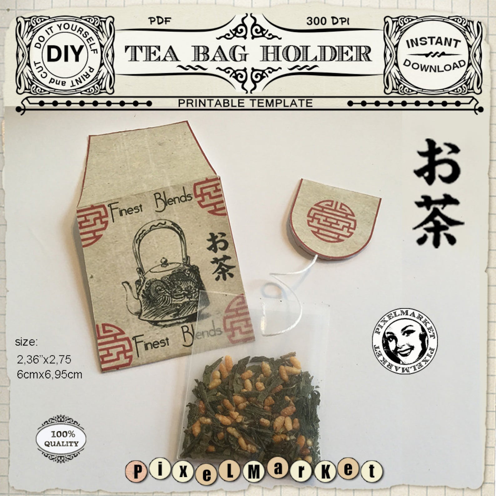 Tea Bag HOLDER Printable Japanese Tea Bag Envelope TEMPLATE | Etsy