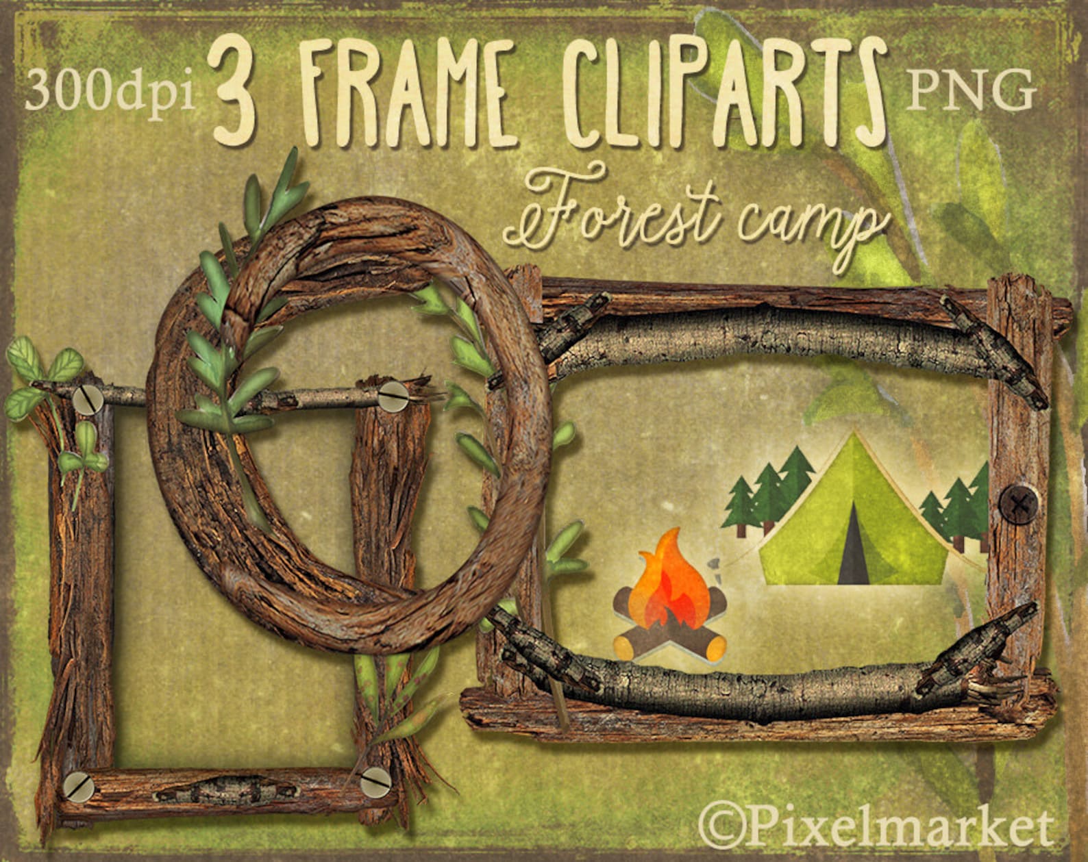 Realistic Wood FRAME Cliparts Printable Download Tree Branch | Etsy