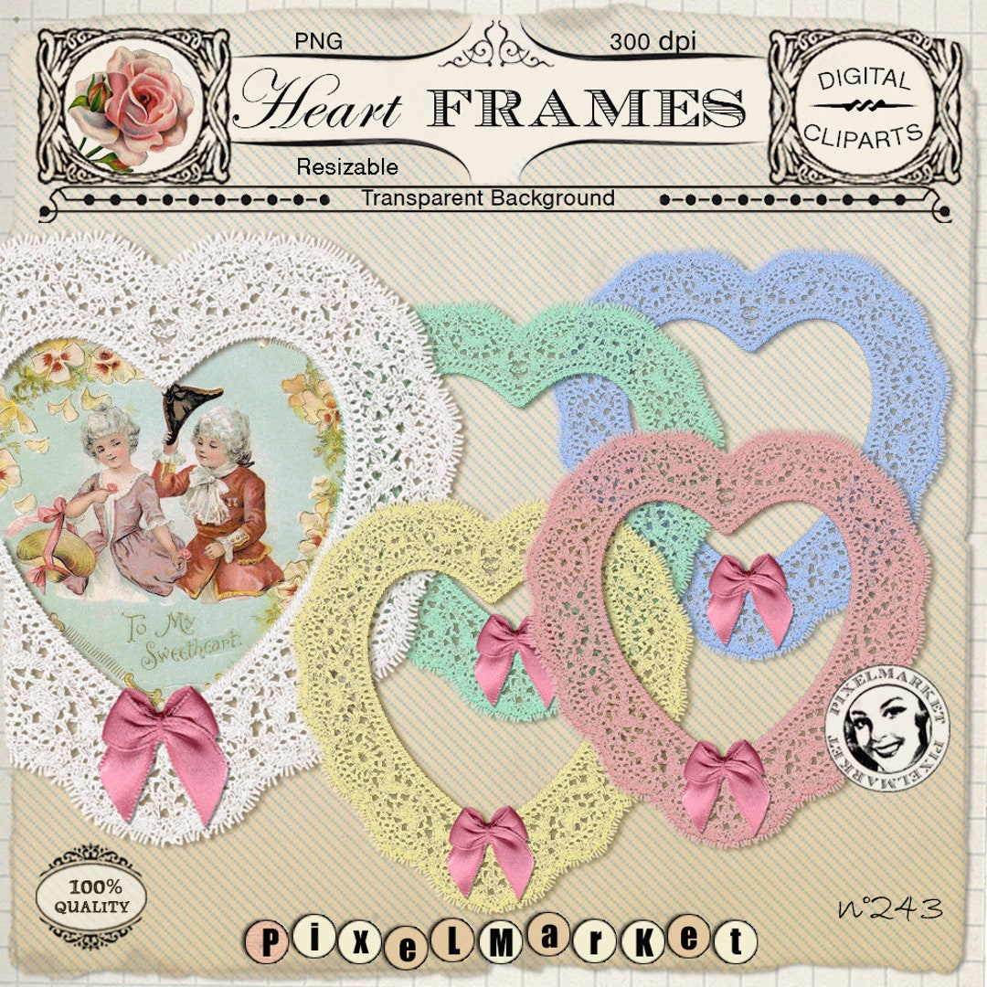 HEART FRAME Cliparts Printable Download SET of 5 Bright Digital Picture ...