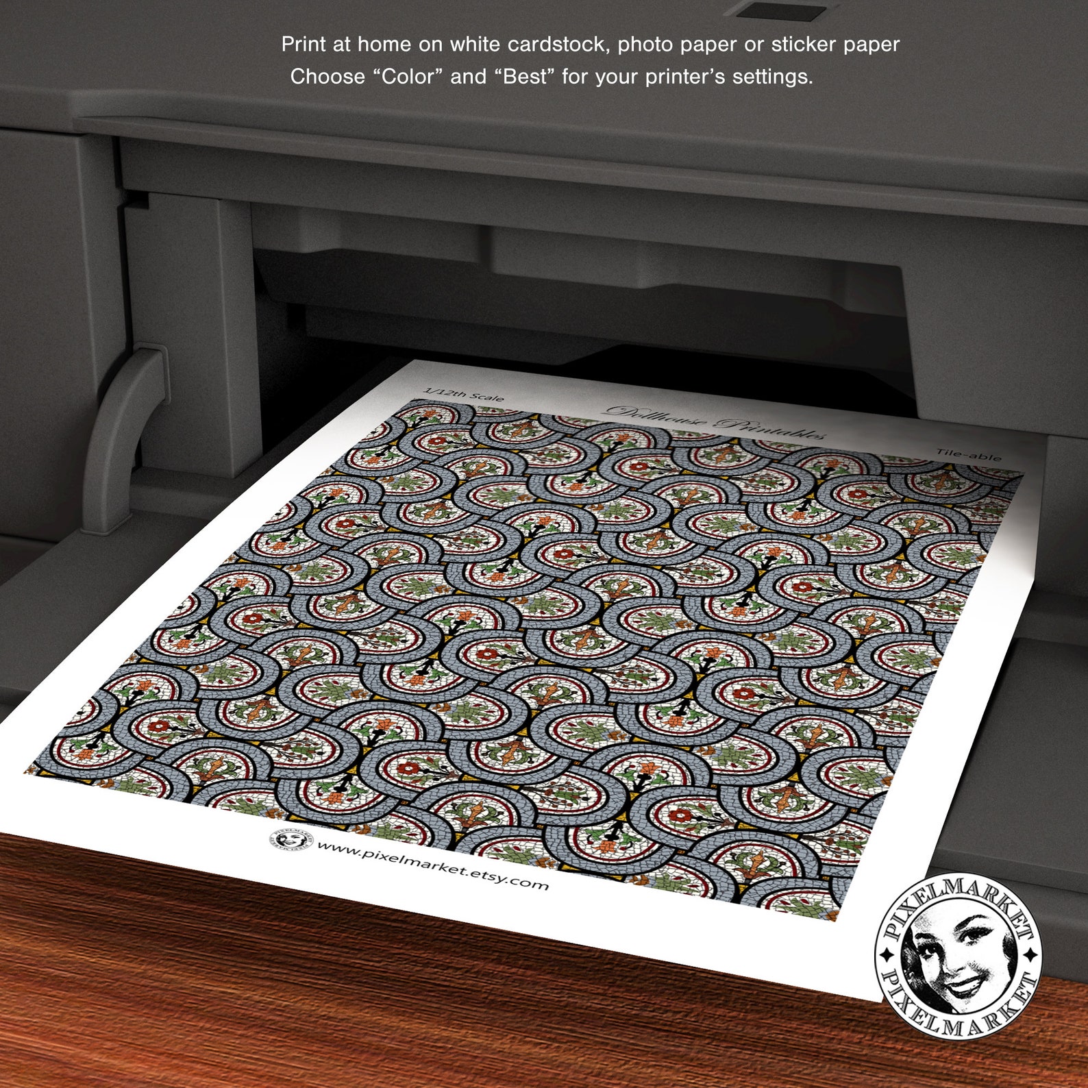 DOLLHOUSE Printable Flooring Miniature Mosaic Floor Tiles From Opera ...