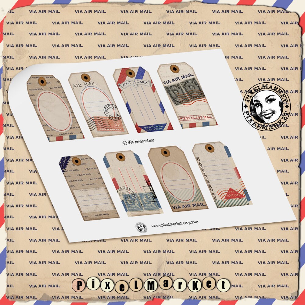 Air Mail TAG Set of 8 Correspondence Tag CLIPARTS Collage | Etsy