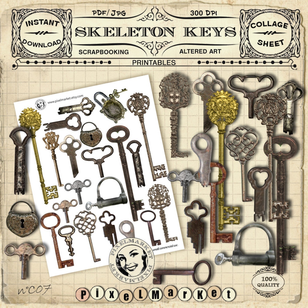 ANTIQUE SKELETON KEYS Collage Sheet Printable Download Digital ...