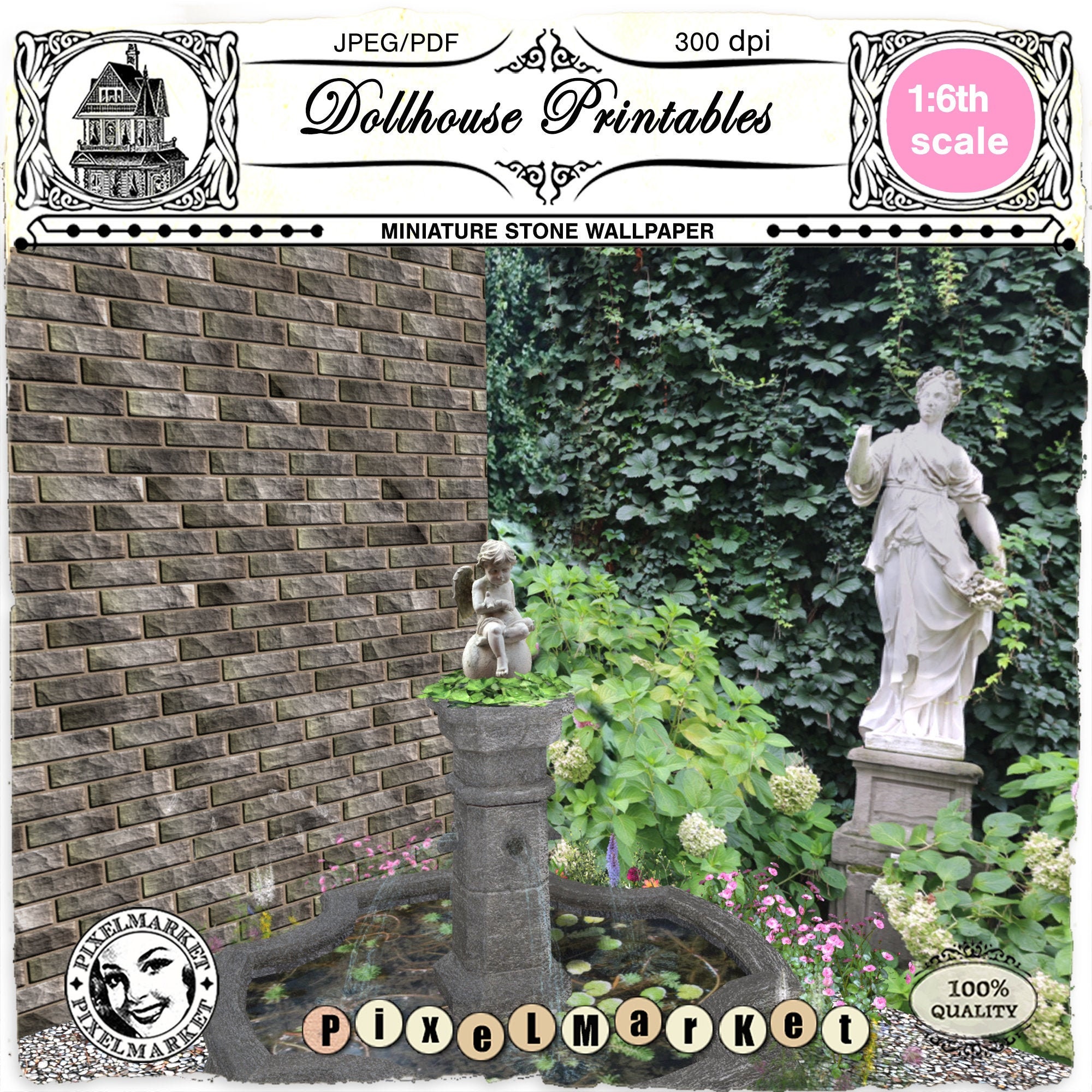 DOLLHOUSE PRINTABLE Playscale WALLPAPER Barbie Scale Old Stone - Etsy ...