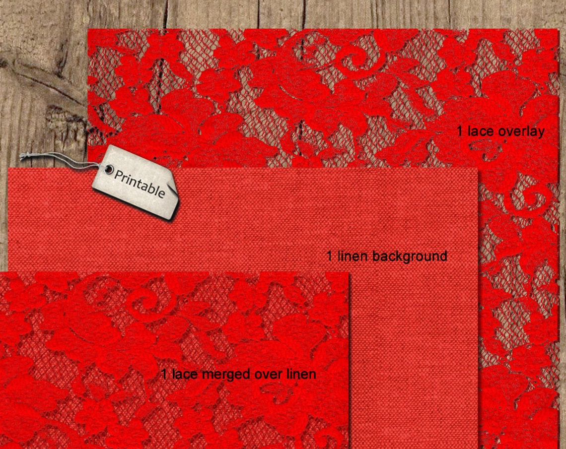 Digital RED LACE Overlay & LINEN Paper Textured Background - Etsy