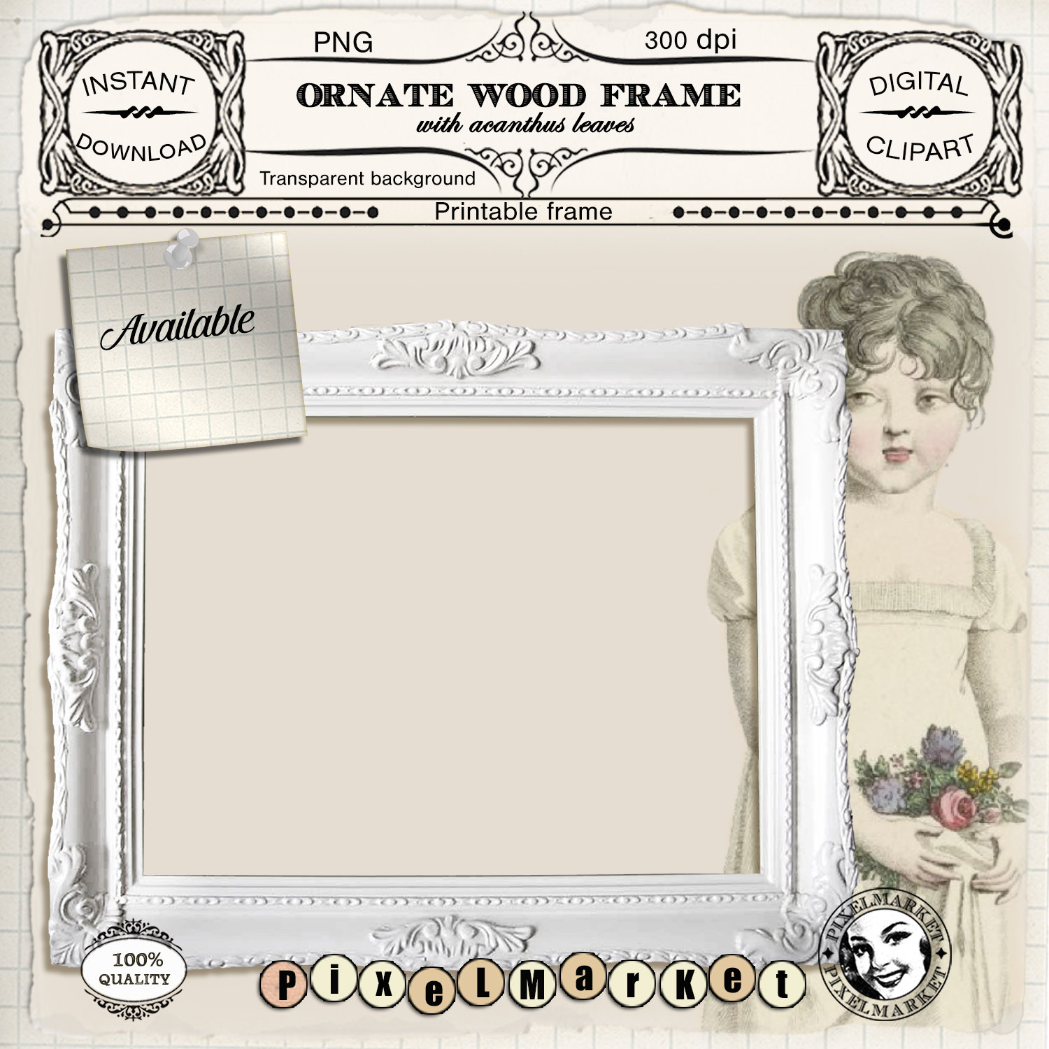 Gold FRAME CLIPART Picture Frame Printable Ornate Photo Frame - Etsy