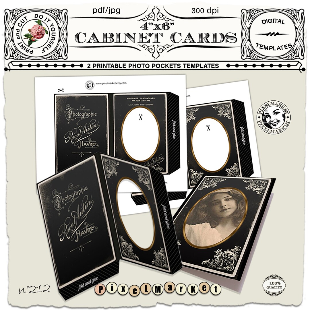 6x4 Photo Pocket Template Set CABINET CARD Picture Frame Printable ...