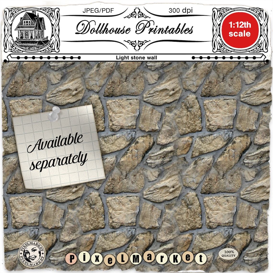 DOLLHOUSE PRINTABLE Wallpaper Old Stone Wall 1 12th Scale - Etsy