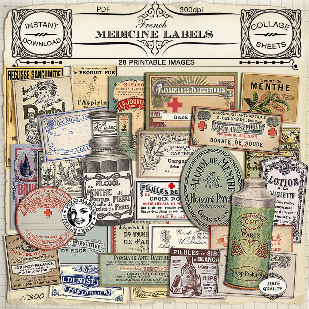 MEDICINE Labels French Antique APOTHECARY Labels Medical Ephemera ...