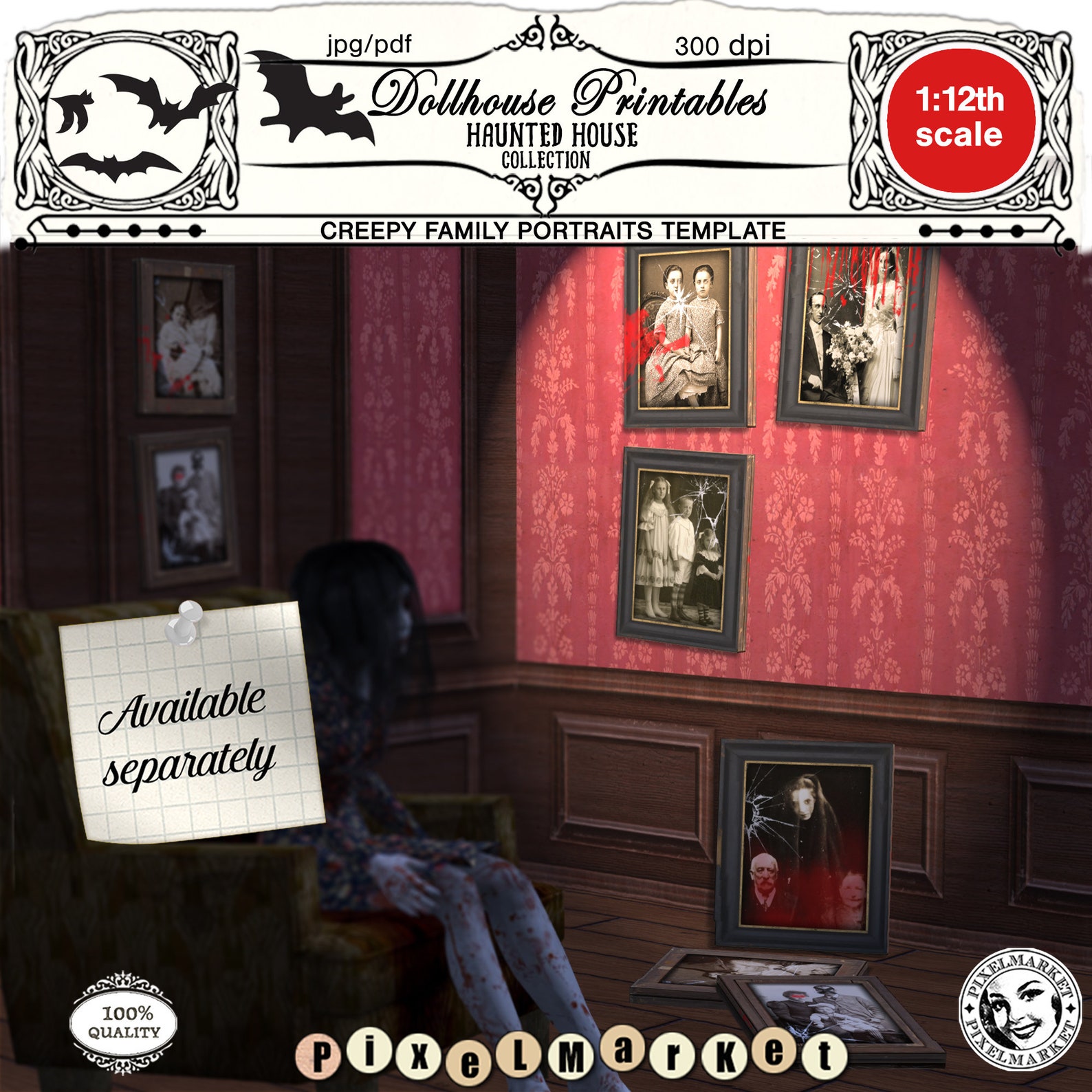 Gothic DOLLHOUSE Printable Victorian Wallpaper & Wainscot - Etsy