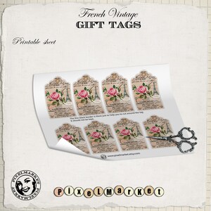 Printable Gift TAG CLIPART Digital Hangtag French Vintage Postcard ...