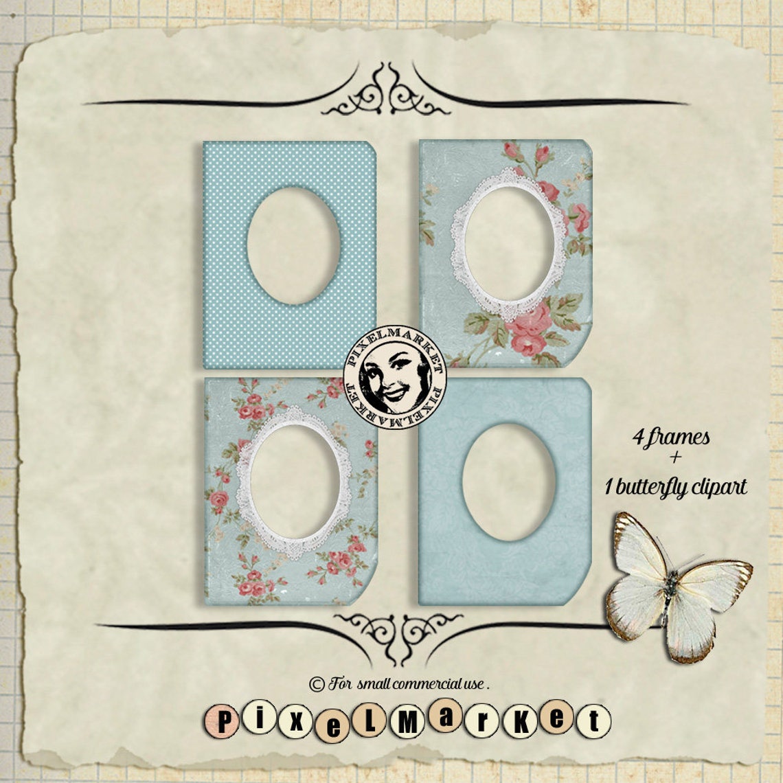 Oval PHOTO FRAME Cliparts Set of 4 Floral Shabby Picture - Etsy
