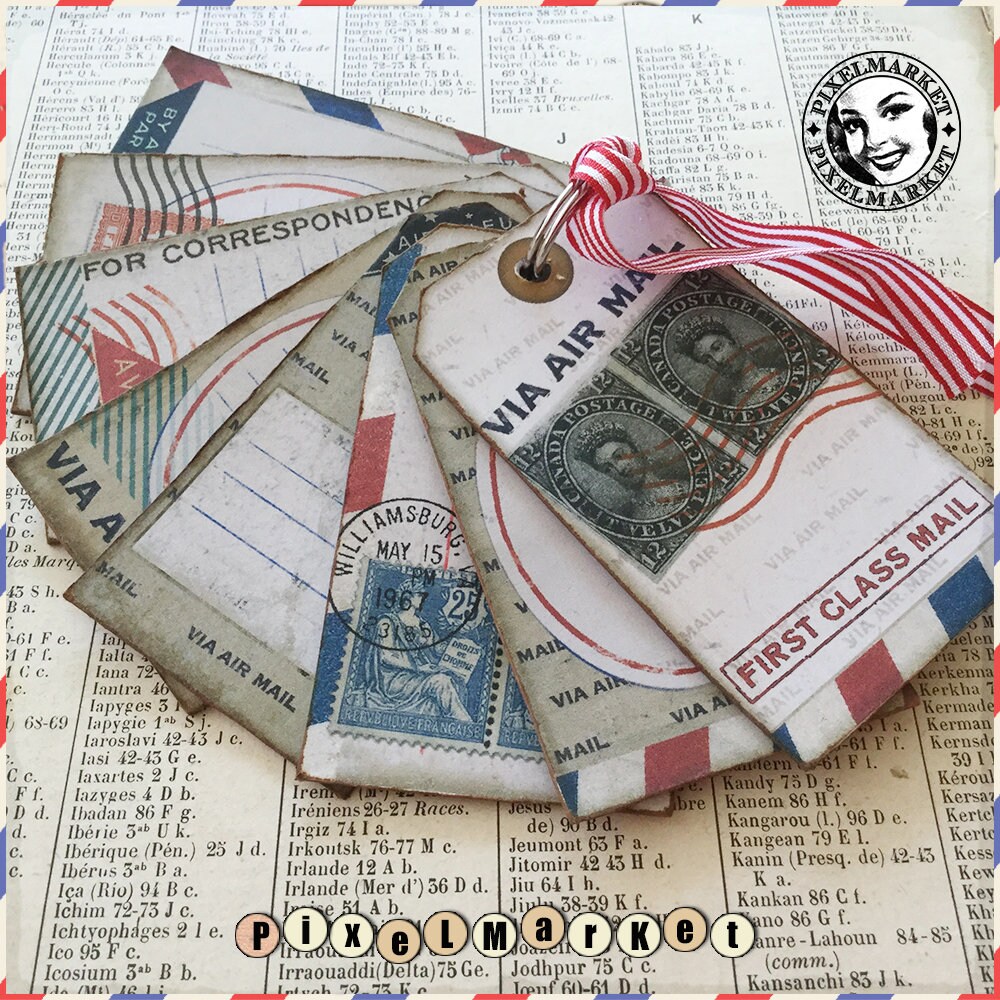 Air Mail TAG Set of 8 Correspondence Tag CLIPARTS Collage | Etsy
