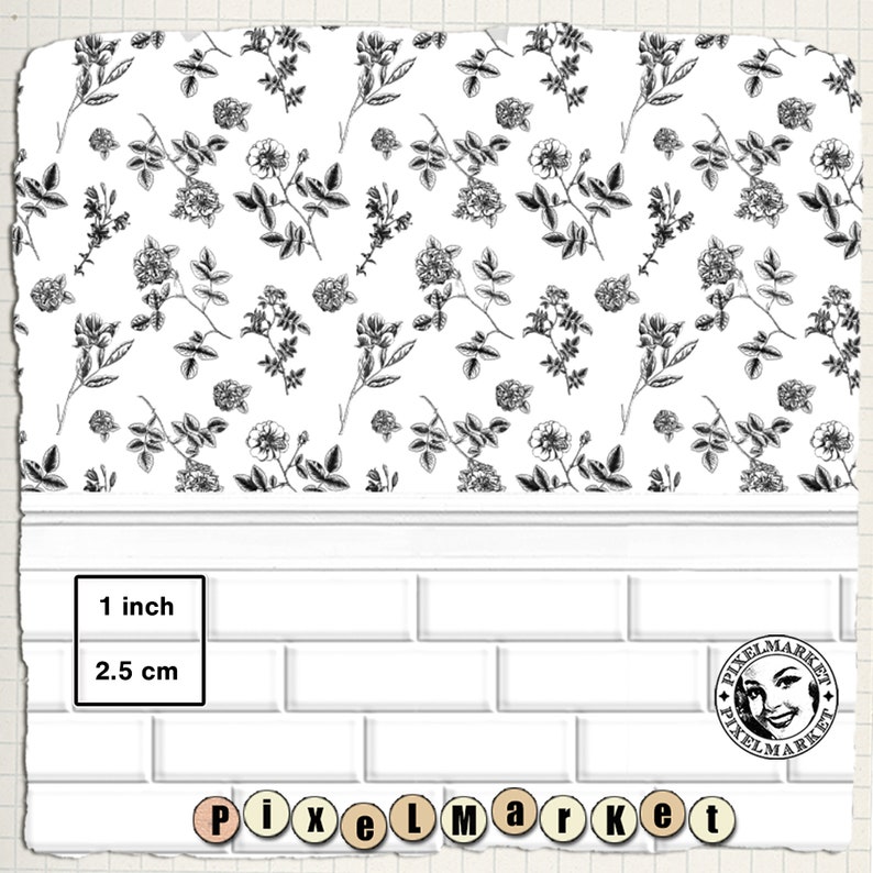 DOLLHOUSE Printable Playscale B&W Floral WALLPAPER W/ Ceramic - Etsy