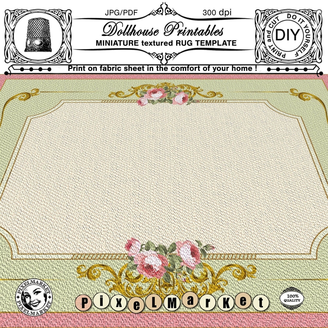 Dollhouse Miniature Aubusson RUG Printable Carpet Digital Template to ...