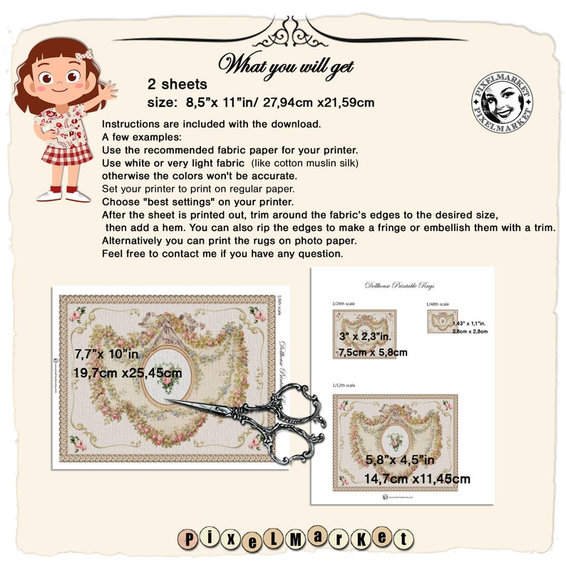 Miniature Aubusson RUG Printable Dollhouse Carpet Digital | Etsy