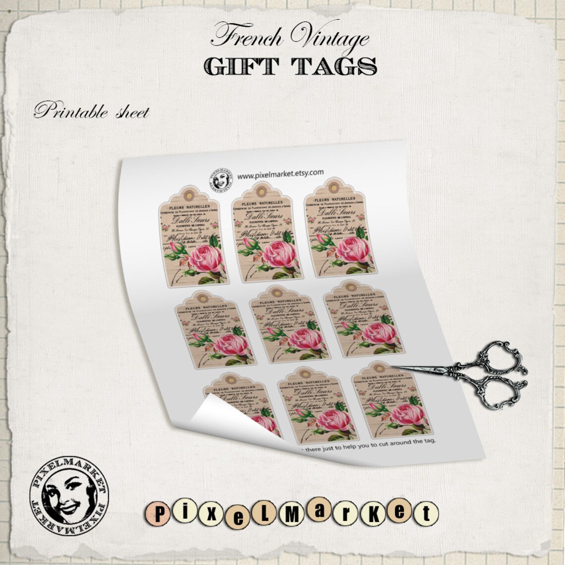 French Vintage Gift TAG CLIPART Printable HangTag Paris | Etsy
