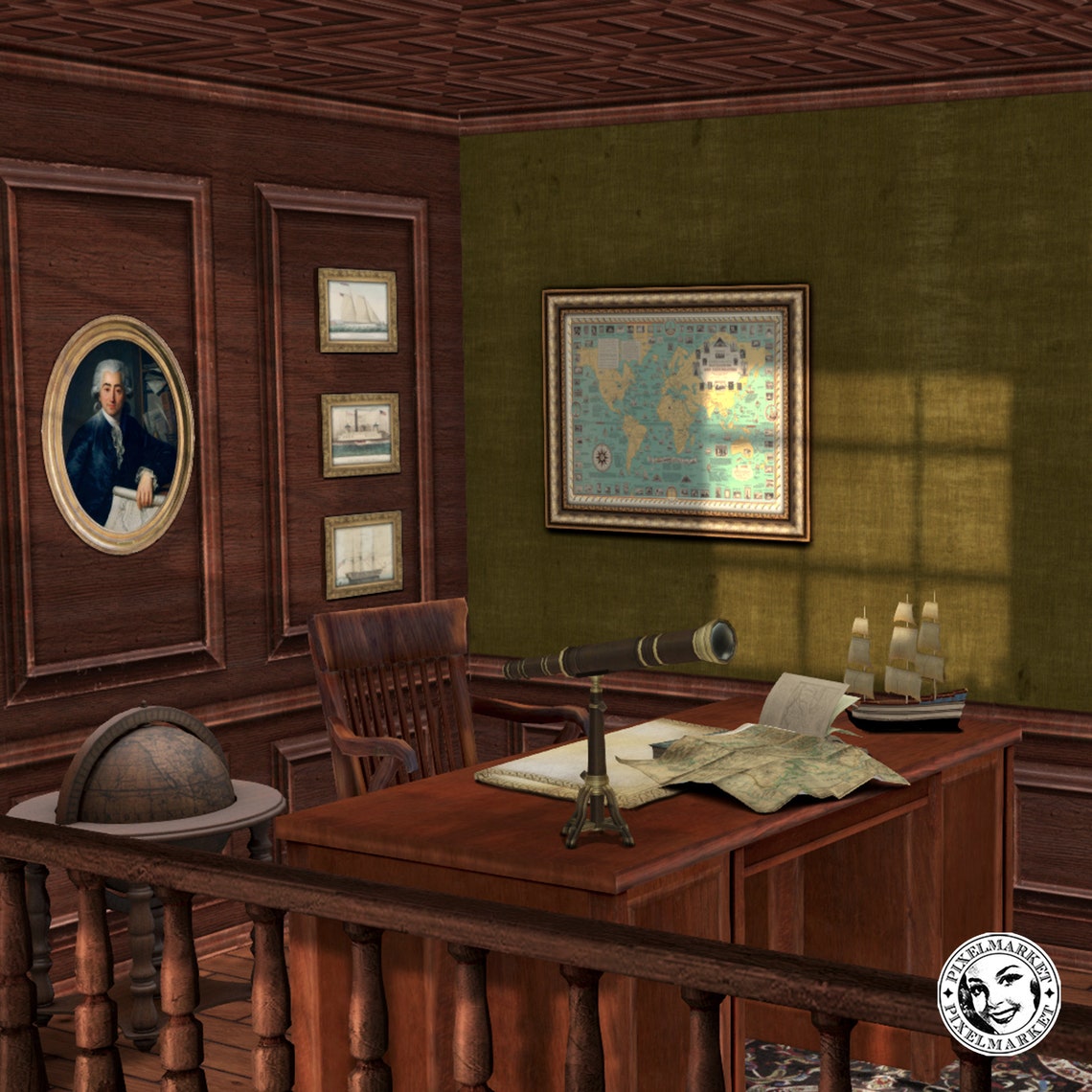 DOLLHOUSE Miniature Antique Maps & Marine Paintings Printable - Etsy