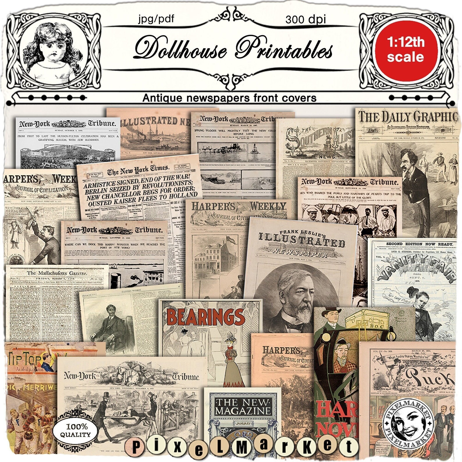 DIY Miniature Old NEWSPAPERS STACK Printable Newspaper Covers Digital ...
