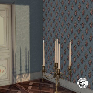 French Dollhouse Antique Floral & Blue Polka Dots WALLPAPERS Set ...