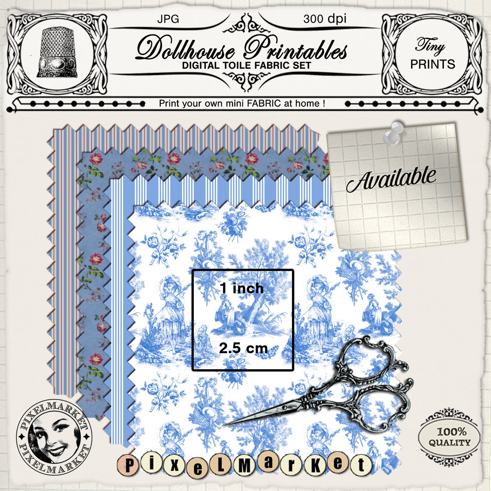 Dollhouse PRINTABLE FABRIC 1:12th Miniature Fabric Texture Digital ...