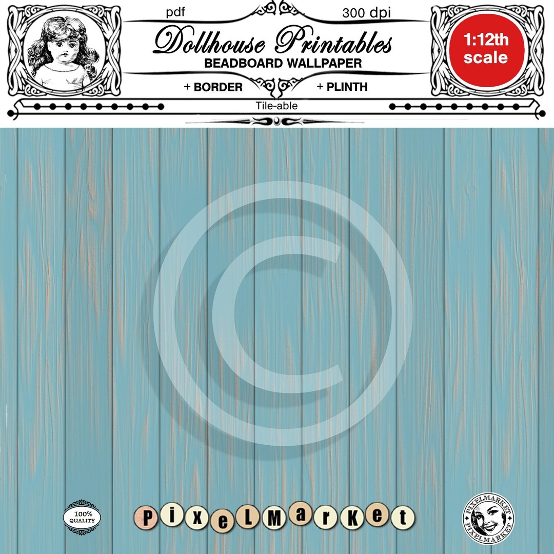 Dollhouse BEADBOARD Wallpaper Printable 1/12 Blue Siding Shiplap Wood ...