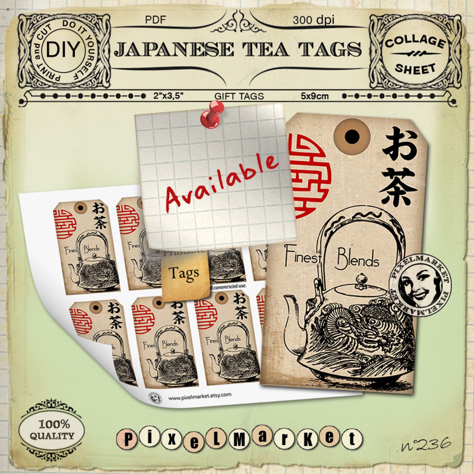 Tea Bag HOLDER Printable Japanese Tea Bag Envelope TEMPLATE Digital ...