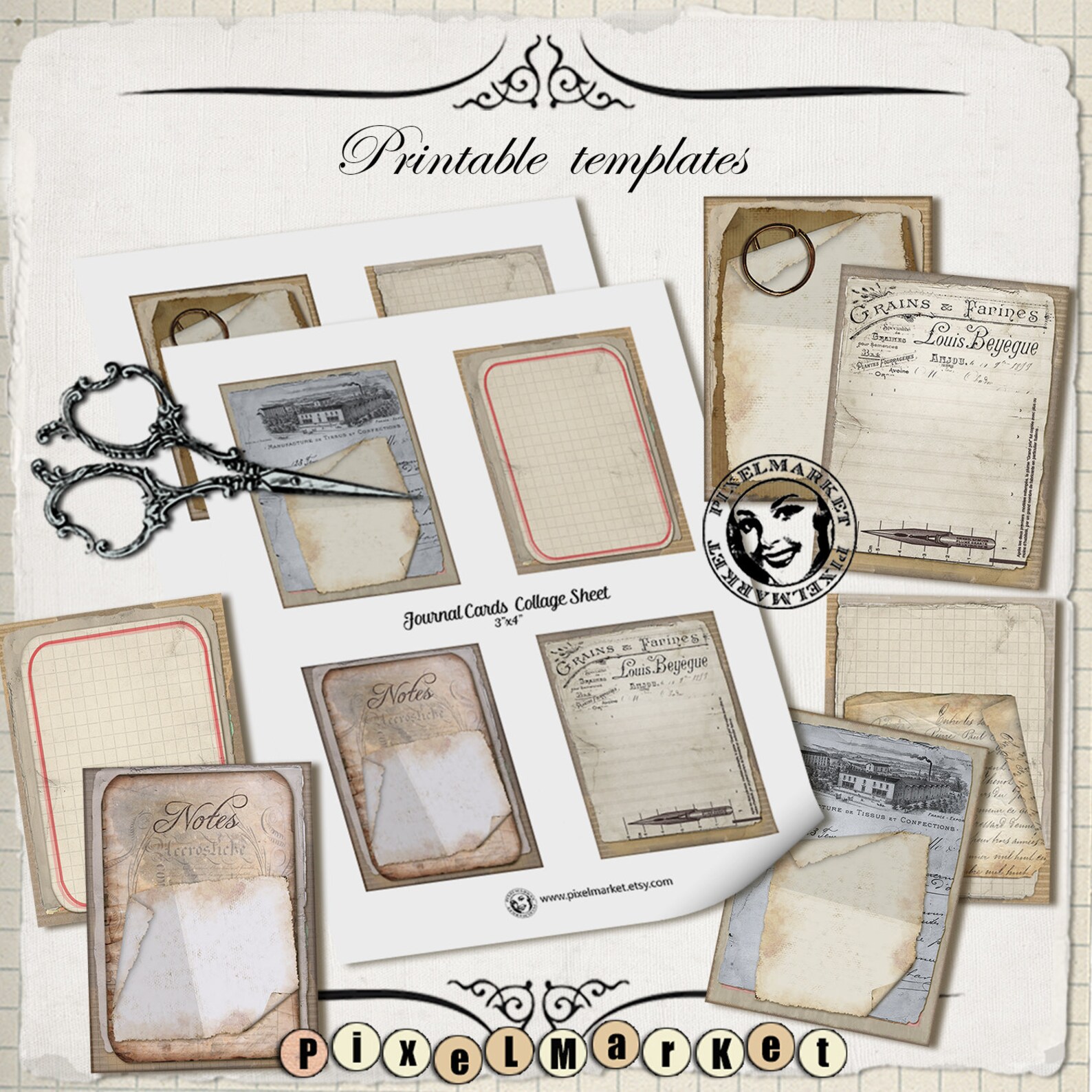 Printable JOURNAL CARDS Junk Journal Notecards Digital | Etsy