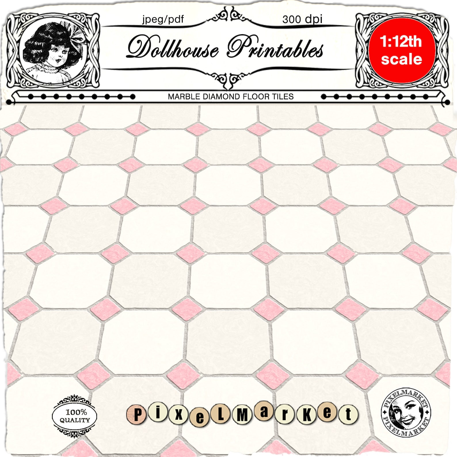 Miniature BATHROOM FLOORING Pink & Cream Checkered Marble - Etsy