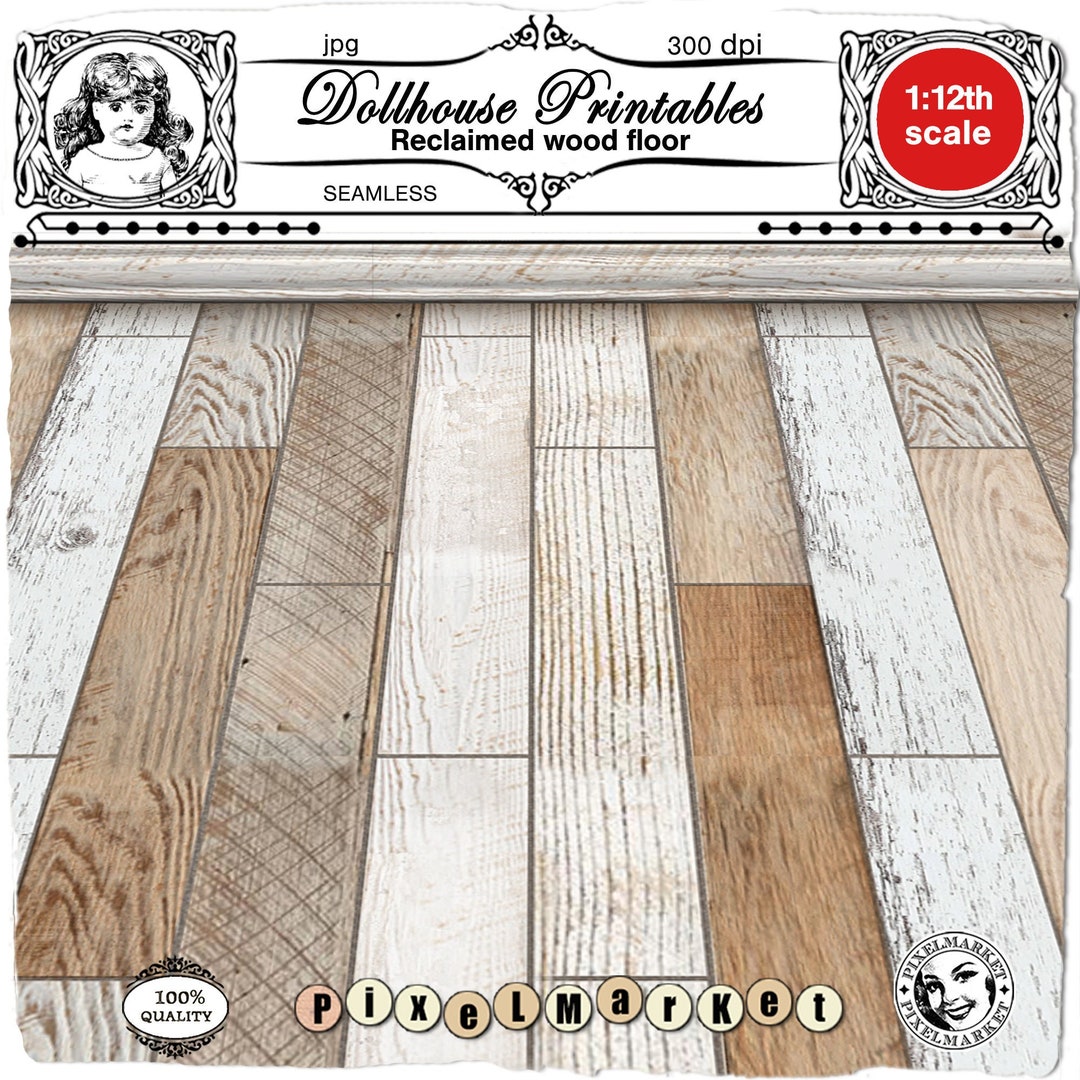 DOLLHOUSE 1/12 Miniature Printable FLOORING Weathered Wood Plank ...