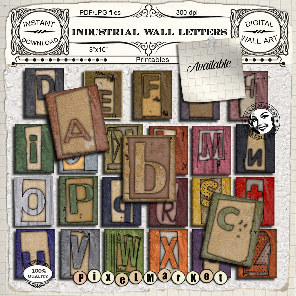 Industrial WALL LETTERS Printable Alphabet Wall Hanging Frame | Etsy