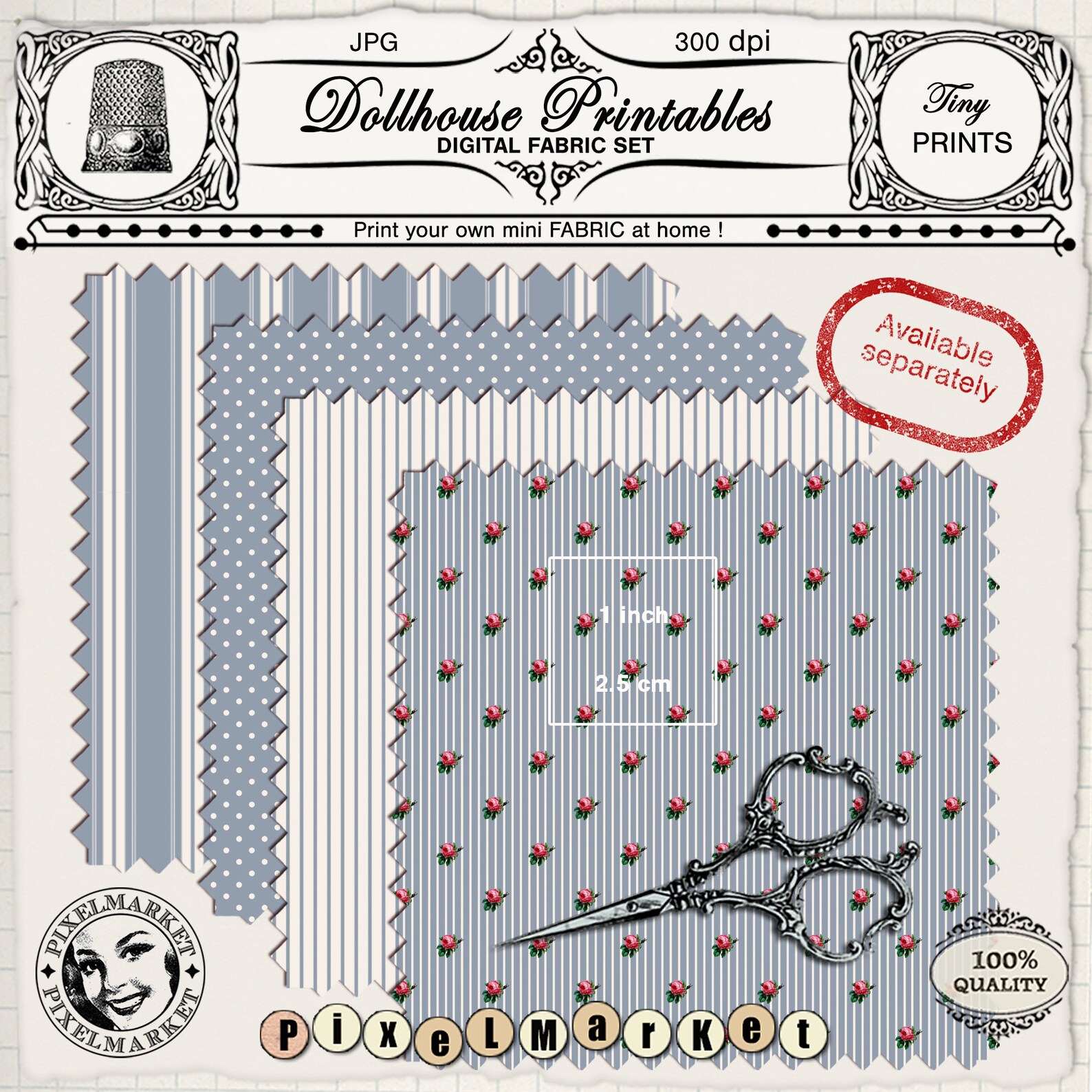 DOLLHOUSE PRINTABLE Miniature Fabric Prints for 1/12 or 1/6 | Etsy