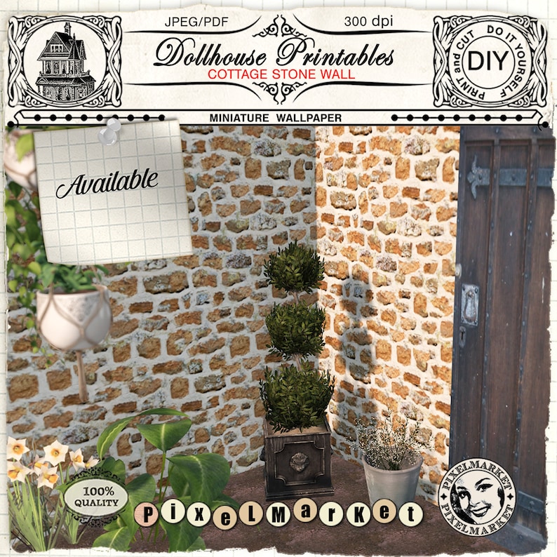 Dollhouse wallpaper Miniature OLD STONE WALL Printable sheet | Etsy