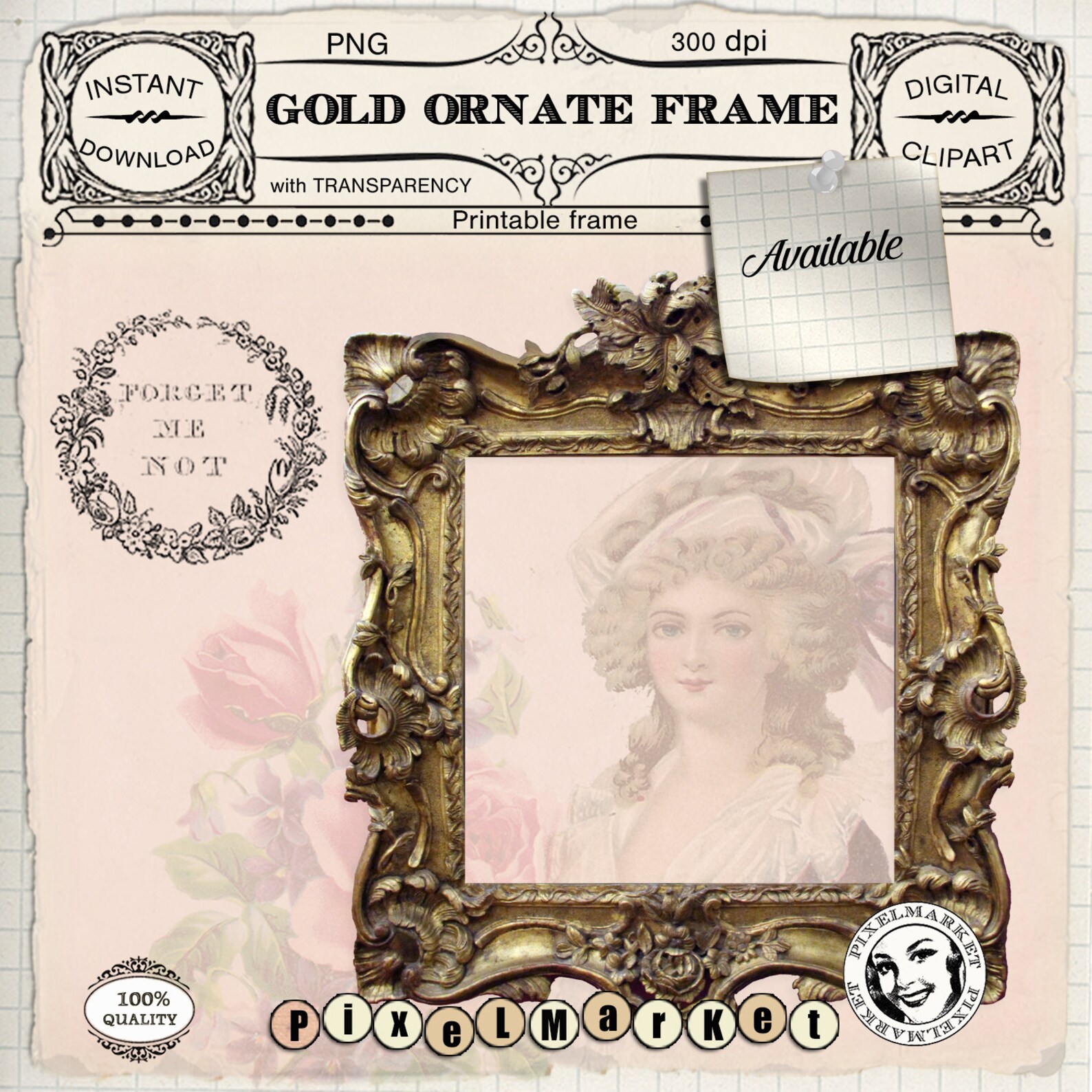Gold FRAME CLIPART Picture Frame Printable Ornate Photo Frame | Etsy
