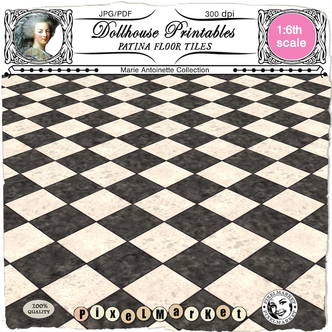 1/6 DOLLHOUSE Checkered FLOORING With Patina Black & Cream Floor Tiles ...