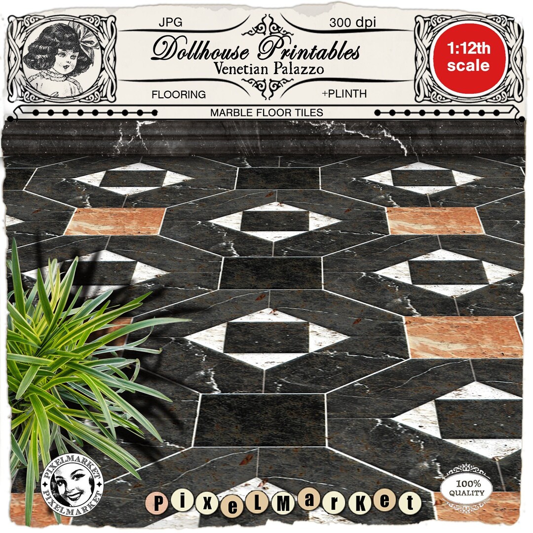 DOLLHOUSE FLOORING 1/12 Venetian Flooring Marble Floor Tile Printable ...