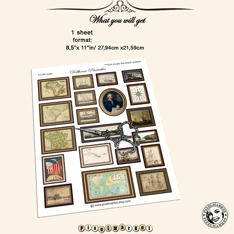 DOLLHOUSE Miniature Antique Maps & Marine Paintings Printable - Etsy