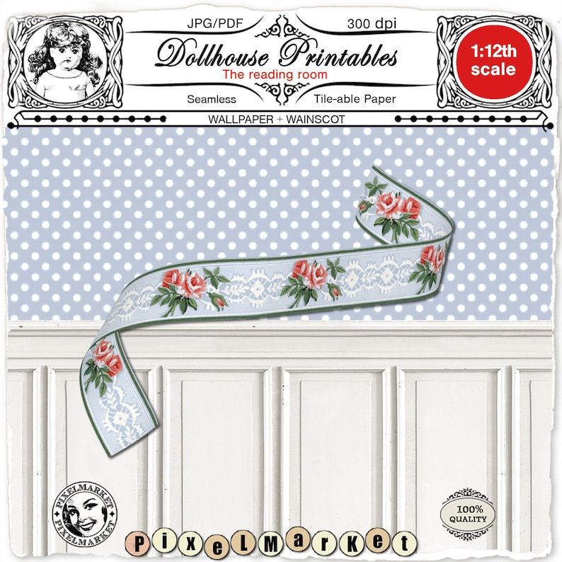 Dollhouse Printable 1/12th Scale Miniature WALLPAPER With Rose | Etsy
