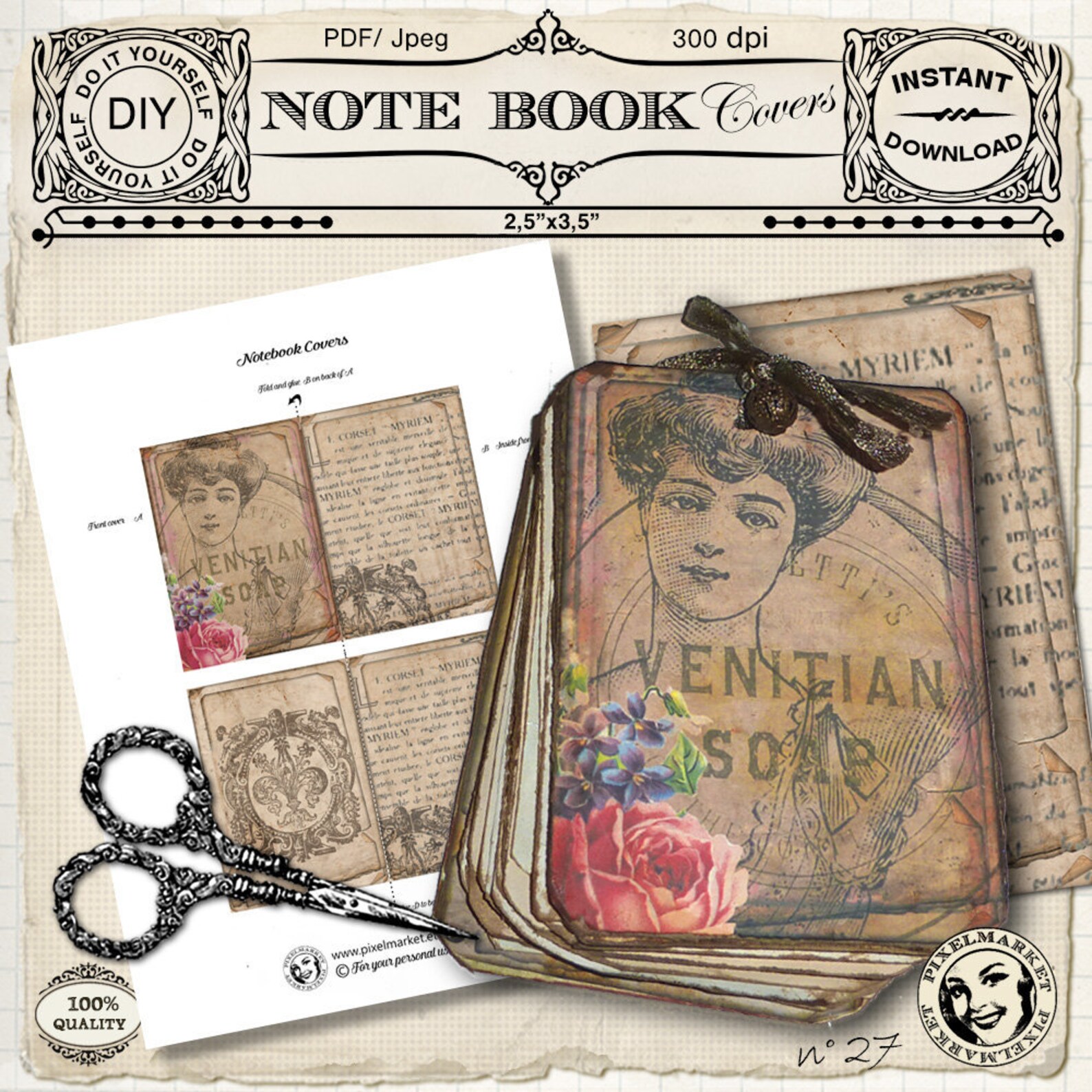 Printable NOTEBOOK COVERS Digital Template Notepad Cover DIY - Etsy